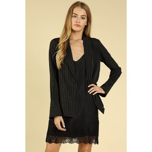 Honey Punch | Jackets & Coats | Honey Punch Striped Blazer Black | Poshmark